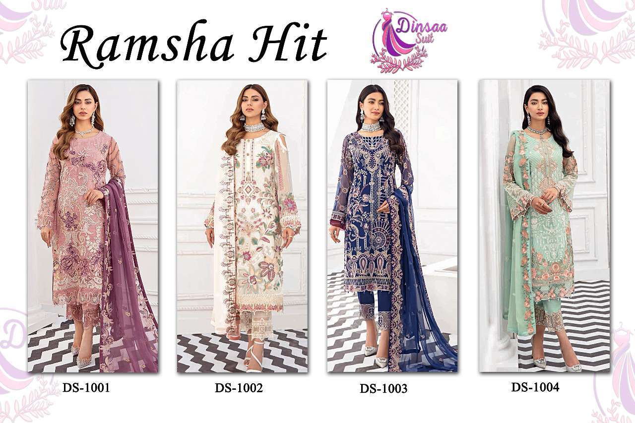 dinssa suit ramsha hit series 1001-1004 heavy faux georgette suit